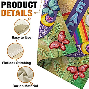 Dyrenson World Peace Love Decorative Garden Flag Double Sided, Rainbow Inspirational Burlap Yard Outside Decorations Outdoor Small Decor 12x18