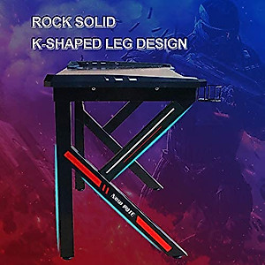 N /A NEWPUTE Office Gaming Desk 43.31"x23.62", Computer Table, K Shaped E-Sports Racing Desk with Led Lights, Controller Stand, Cup Holder, Headphone Hook All in One for Home Office…