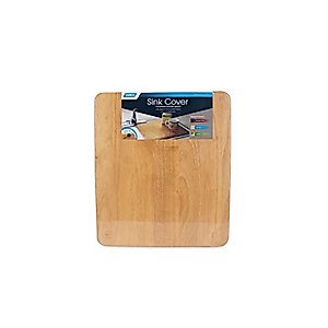 Camco RV Oak Accents Sink Cover, 13" x 15" | Adds Additional Counter and Cooking Space in Your Camper or RV Kitchen | Features an Oak Wood Finish with Adjustable Rubber Feet (43431)