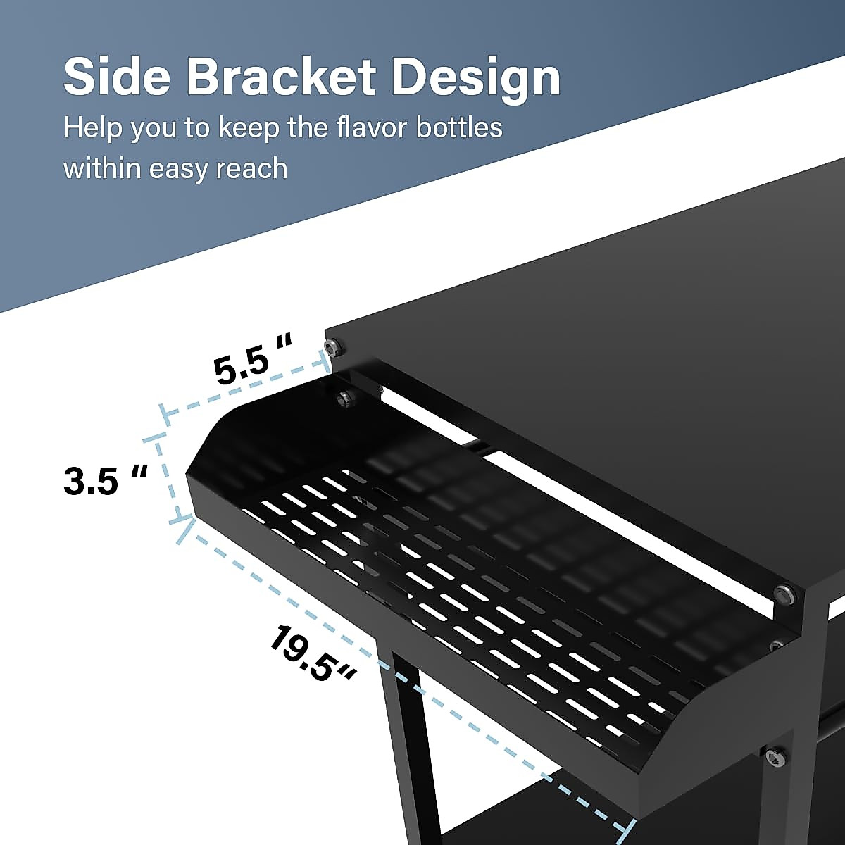 Koutemie Outdoor Grill Cart Table with 4 Wheels for Blackstone 17" or 22", Movable BBQ Food Prep Table Top, Double-Shelf Metal Pizza Oven Worktable with Spice Tray for Patio, Backyard, Black