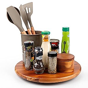 HOMEXCEL 13" Acacia Wood Lazy Susan Organizer Kitchen Turntable Wooden Lazy Susan Organization for Cabinet Table or Pantry
