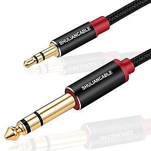 SHULIANCABLE 3.5mm to 6.35mm Stereo Audio Cable, 6.35 1/4" Male to 3.5 1/8" Male TRS Stereo Audio Cable for Guitar,iPod, Laptop, Home Theater Devices,Smartphones,and Amplifiers (10Ft/3M)
