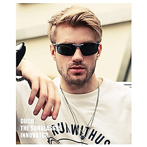 DUCO Mens Sports Polarized Sunglasses UV Protection Sunglasses for Men 8177s(Gunmetal Frame Gray Lens