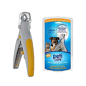 Allstar Innovations PetiCare LED Light Pet Nail Clipper- Great for Trimming Cats & Dogs Nails & Claws, 5X Magnification That Doubles as a Nail Trapper, Quick-Clip, Steel Blades