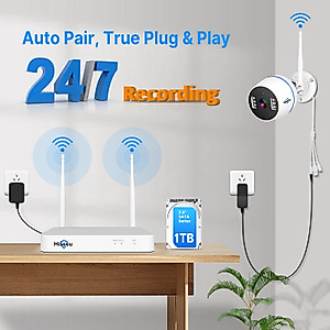 [Full Color Night Vision] Hiseeu Wireless Security Camera System 3MP Spotlight IP Cameras WiFi Surveillance System with 2 Way Audio,Light&Sound Alarm with 8CH NVR 1TB Hard Drive Compatible Alexa