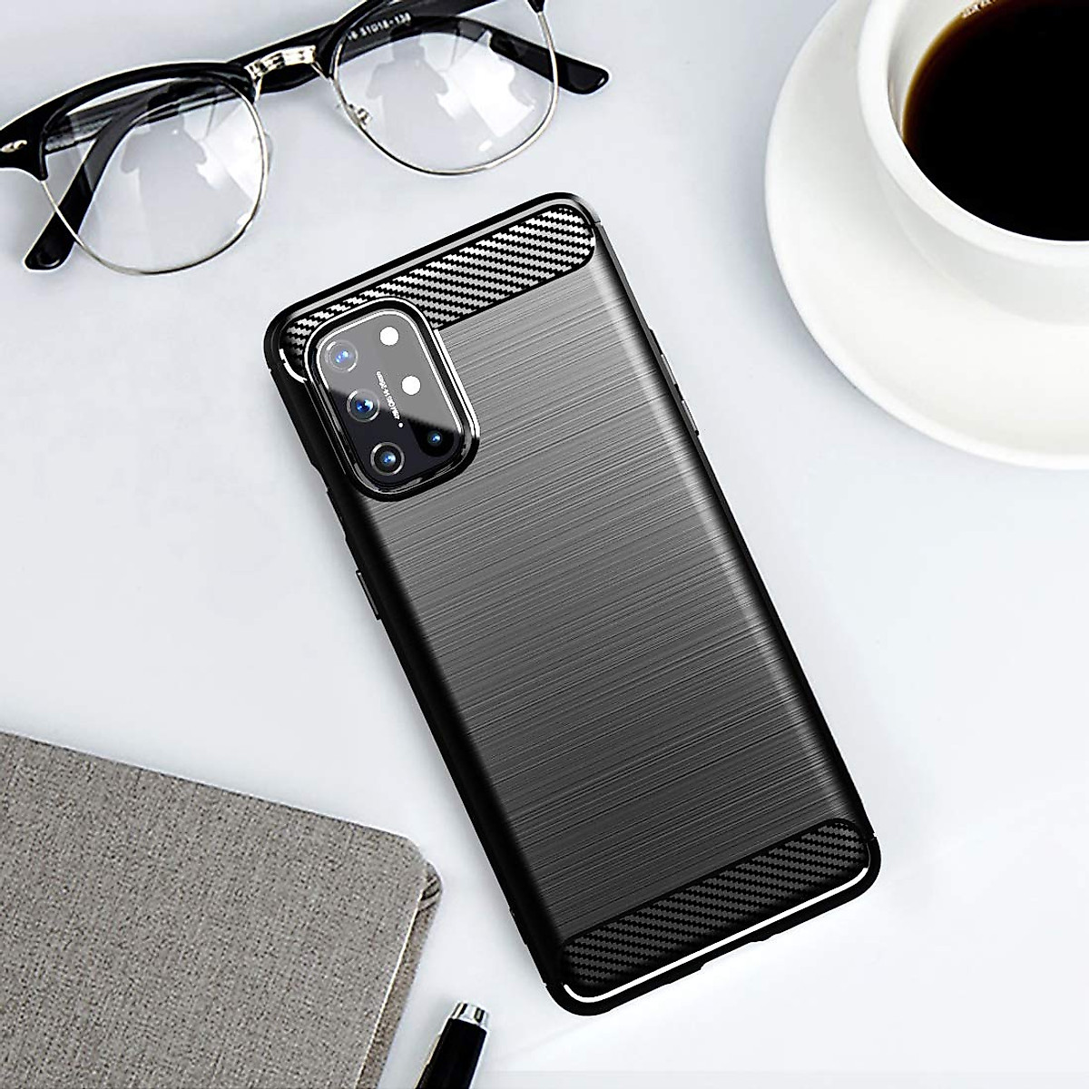 Osophter Cellular Phone Case for Oneplus 8T 5G, Shock-Absorption TPU Rubber Protective Cover with Screen Protector, Black