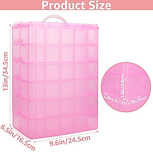 ACXFOND 6-Tier Stackable Storage Container Bead Organizer Box 60 Adjustable Compartments for Arts and Crafts, Toy, Fuse Beads, Washi Tapes, Beauty Supplies, Sewing Storage (Pink)