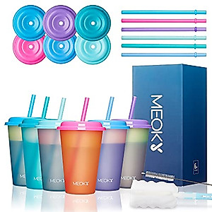 Meoky Color Changing Cups with Lids and Straws for Kids 12Pack 12oz Plastic Reusable Cold Drink Tumblers Summer Party Cups