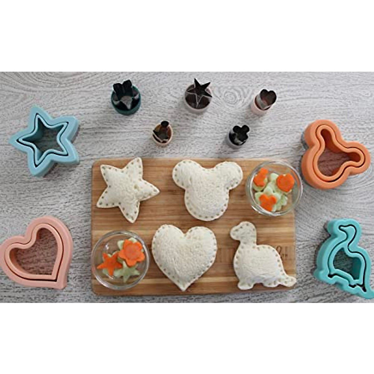 Sandwich cutter and sealer set, 9pc Uncrustables sandwich maker for kids, Vegetable/fruit cutter set, Bento box accessories, DIY cookie cutter (Stainless Steel, Multicolor)