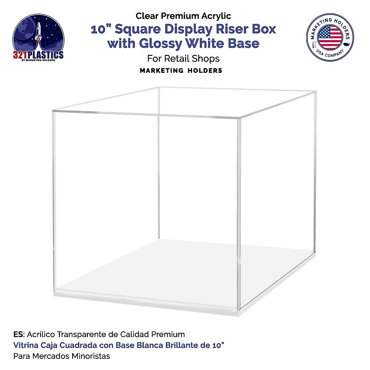 Marketing Holders Clear Acrylic Cube 10x10x10 with White Base Durable Plastic Box Collectible Items Cover Square Showcase Pedestal for Art