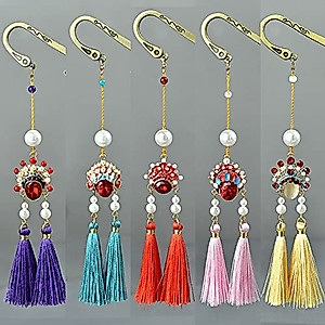 Pendant Bookmark Metal Bookmark Peking Opera Face Design with Tassels Shell Pearl - Purple