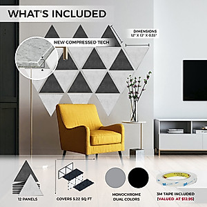 12 Pack Sound Proof Foam Panels in Black and White Beveled Edge | New High Density Triangle Sound Dampening Panels with 3M Tape for Studio, Home & Office | Soundproof Foam Acoustic Panels (Black/Gray)