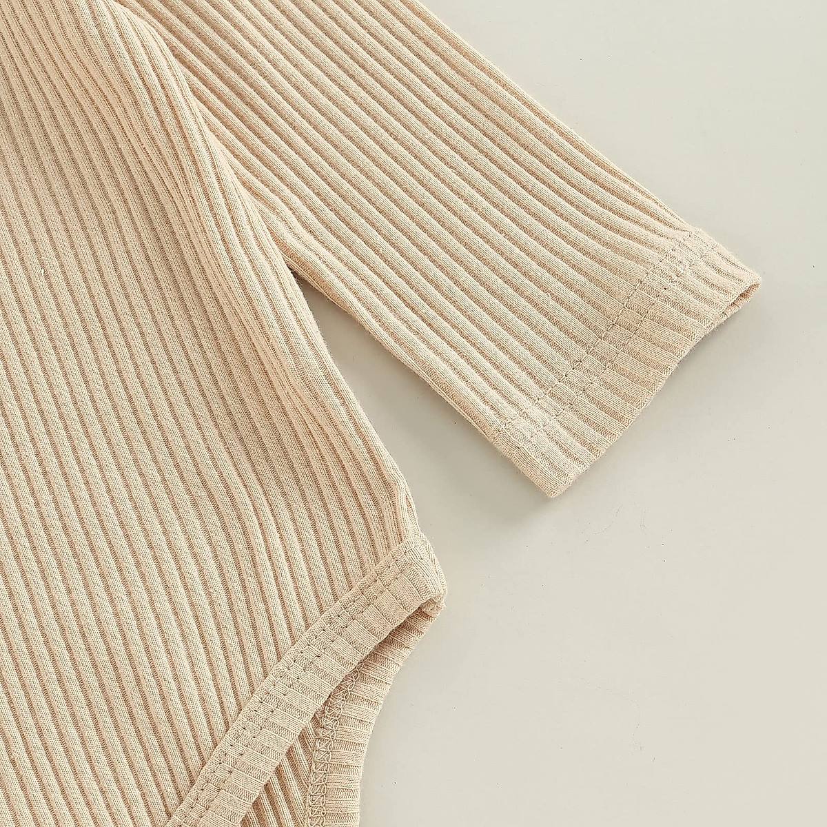 fhutpw Newborn Baby Girl Clothes Infant Rib Frill Long Sleeve Romper Flared Pants Headband Set 3pcs Fall Winter Outfits (C- Beige- Mock Neck, 0-3 Months)