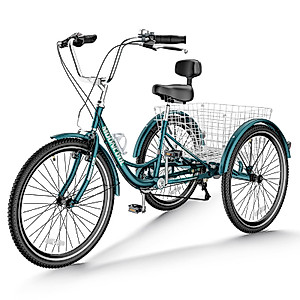 NAIZEA Adult Tricycle, 7 Speed Three Wheel Cruiser Bike, 20/24/26 inch Adult Trikes 3 Wheel Bikes with Large Basket for Seniors, Adults, Women, Men, Multiple Colors