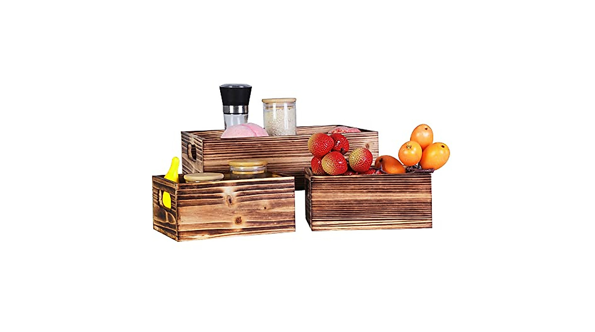 Stackable Wooden Crates: Rustic Storage & Home Decor Set of 3