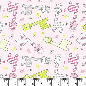 DAVID TEXTILES Baby Giraffes Flannel Fabric, 1.5 Yard PRECUTS, Multi, 44 Inches