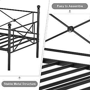 VECELO Twin Daybed with Headboard, Heavy-Duty Metal Slats Support, Sofa Bed Platform Mattress Foundation for Living Room, Guest Room, Easy Assembly, Black