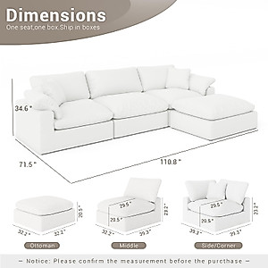 Gtilzria Sectional Couches for Living Room,Down Filled Comfy Sofas,White Modular Couch with Linen Fabric,L Shaped Convertible Sofa with Removable Cushion Covers,for Modern Apartment Office