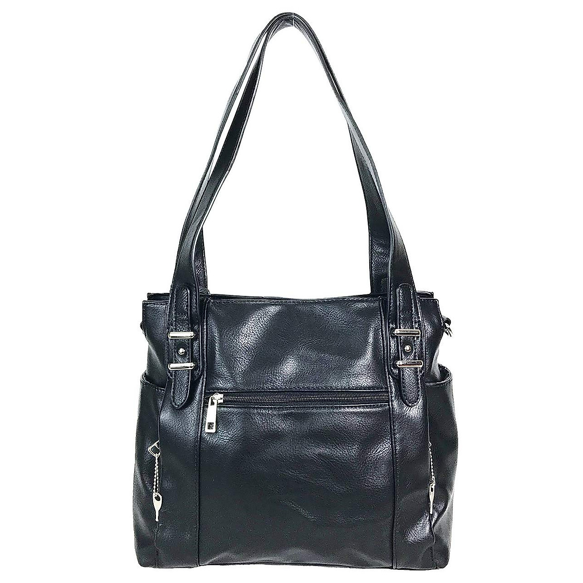 Zzfab Multi Pockets Double Handles Faux Leather Concealed Carry Purse with Hidden Locking Zipper Turquoise