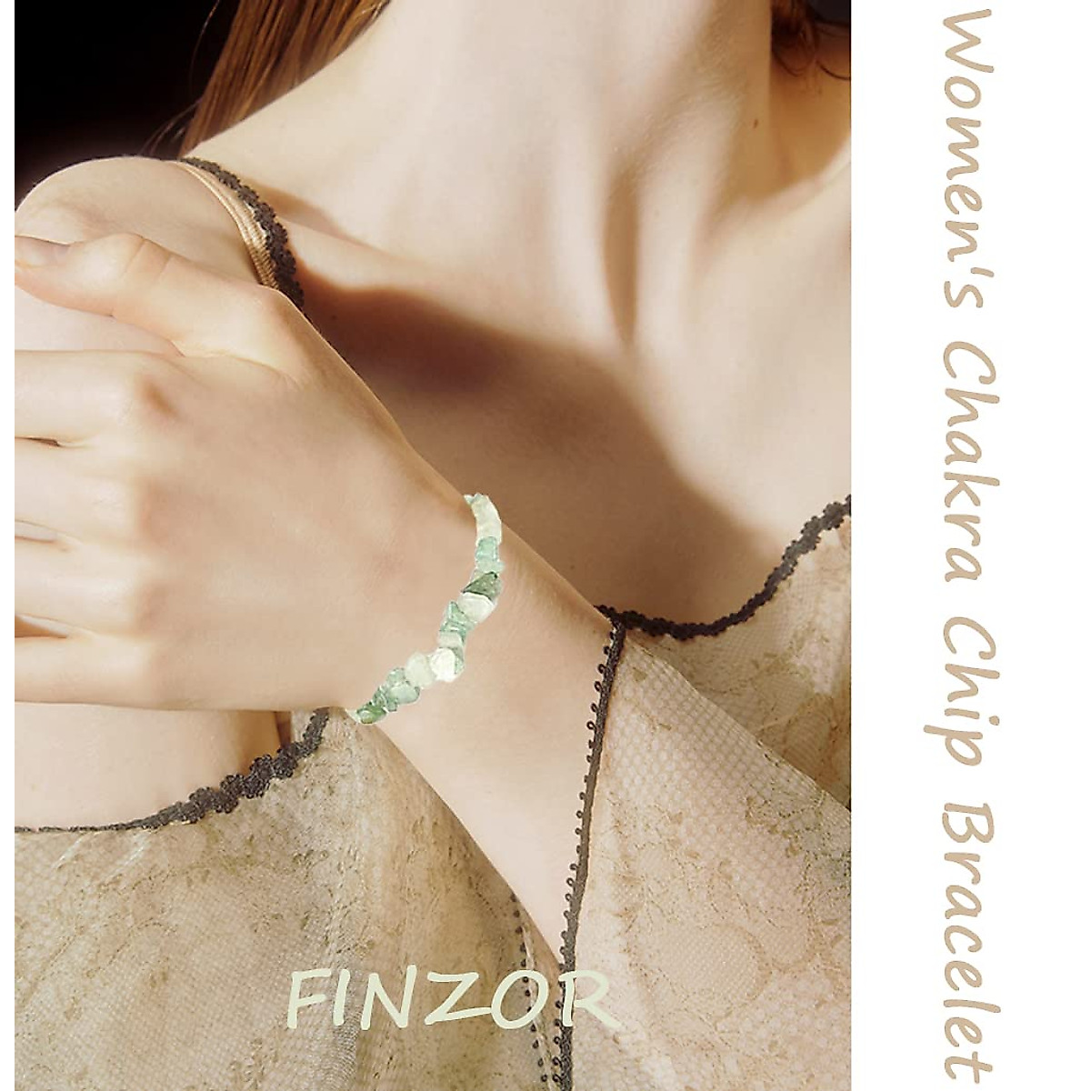 FINZOR 20Pcs Gemstone Bracelets Chakra Crystal Irregular Chips Beads Stretch Bracelets for Women Align Chakras/Conquer Fear/Increase Communication Reiki