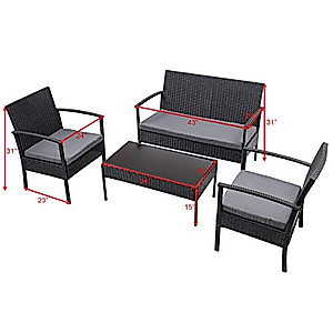 Casart Set of 4 Modern Wicker Rattan Conversation Set, Outdoor Patio Furniture Set for Yard, Garden and Poolside