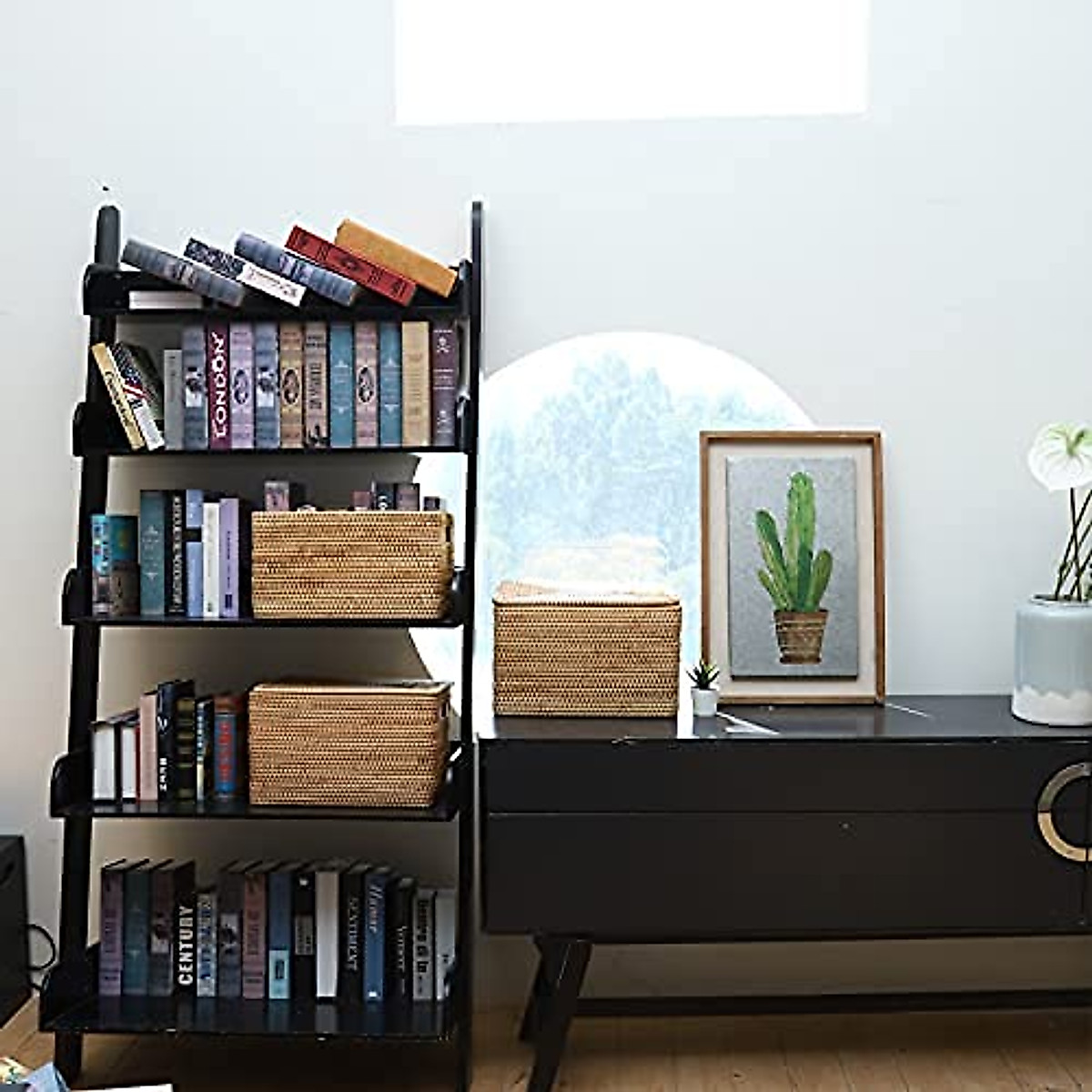 FIYAMMY Rattan Basket With Lid, Large Lidded Basket For Storage Rattan Box(15.3" L×11.4"W×9.5"H)