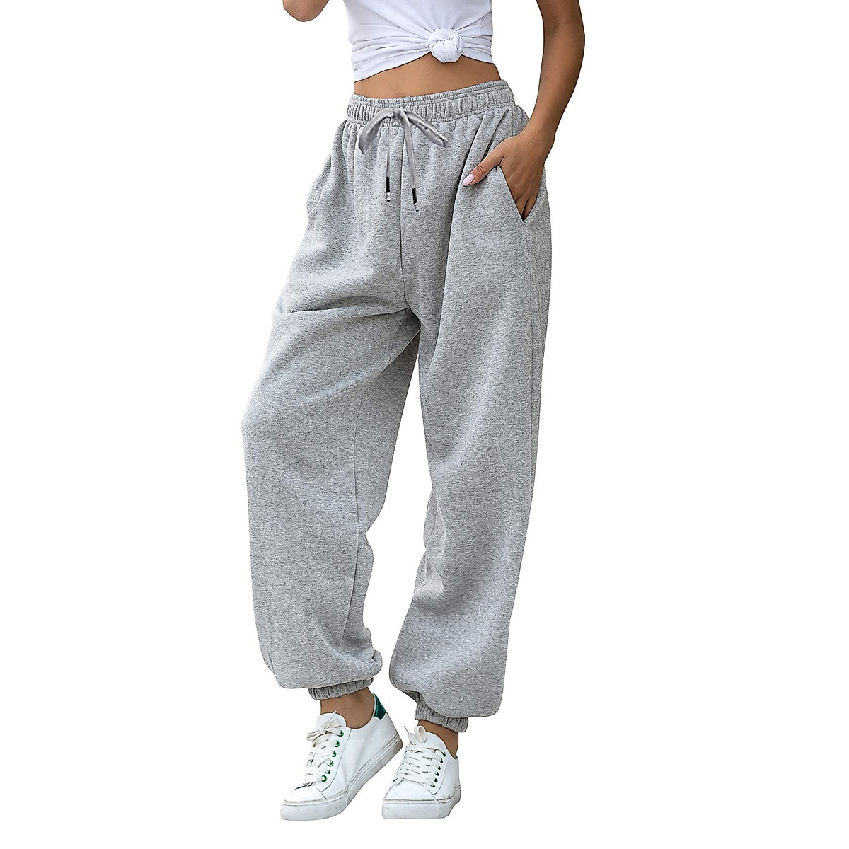 Grey Sweatpants for Women Cinch Bottom College Sweatpants Outfits Drawstring Active High Waisted Sporty Gym Athletic Fit Jogger Baggy Lounge Pants with Pockets Gray S