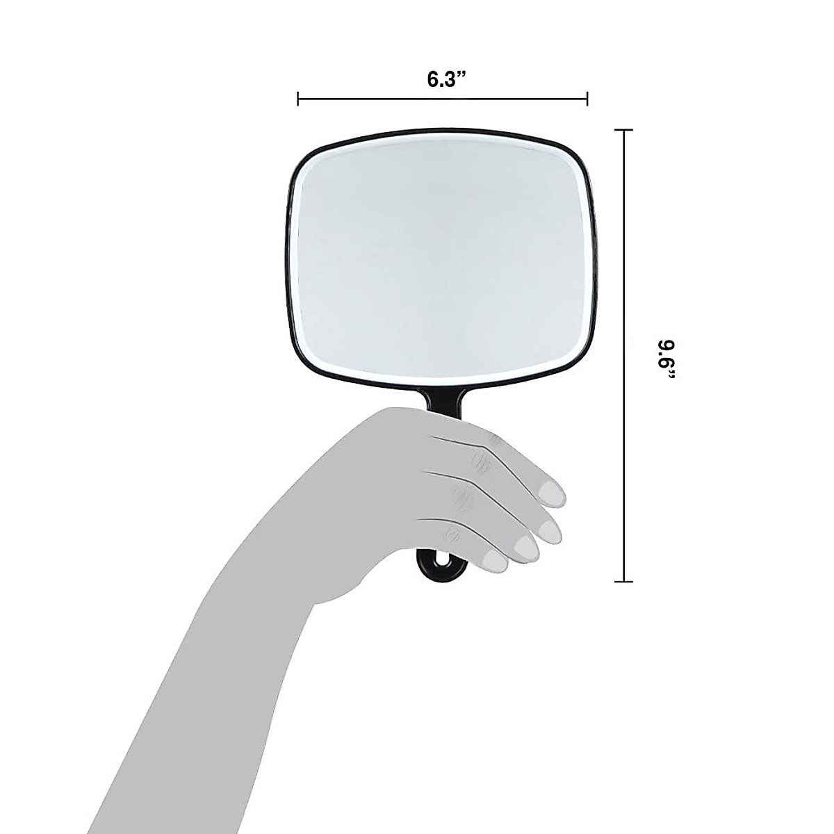 ForPro Professional Collection Premium Hand Mirror with Handle, 6.3" W x 9.6" L, Multi-Purpose Handheld Mirror with Distortion-Free Reflection, Black