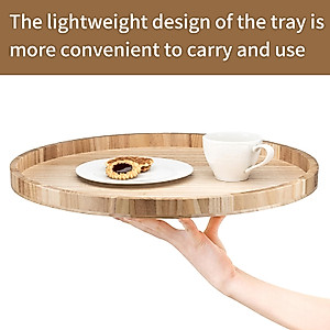 16 Inches Extra Large Solid Wooden Serving Tray Round Tea Coffee Table Tray Snack Food Meals Serving Plate Kitchen Party Bar Server Breakfast Tray with Raised Edges Nature Wood Ottoman Tray