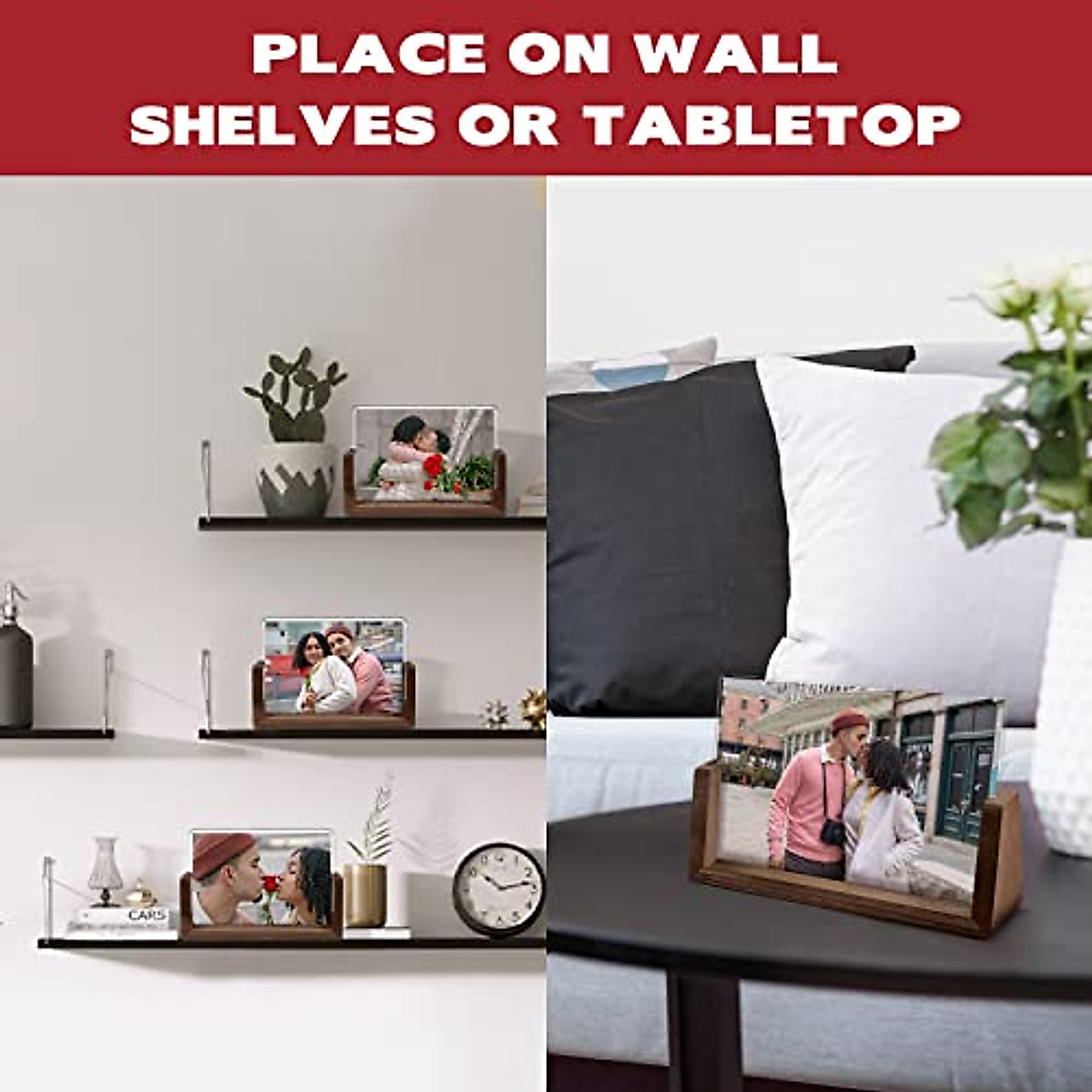 McBlancok 4x6 Horizontal Picture Frame Bulk- U Shaped Solid Wood Frame Set of 2,Clear Acrylic Photo Frame,Holds Personalized Pictures 6x4 inch for Friends & Couples Wedding Display