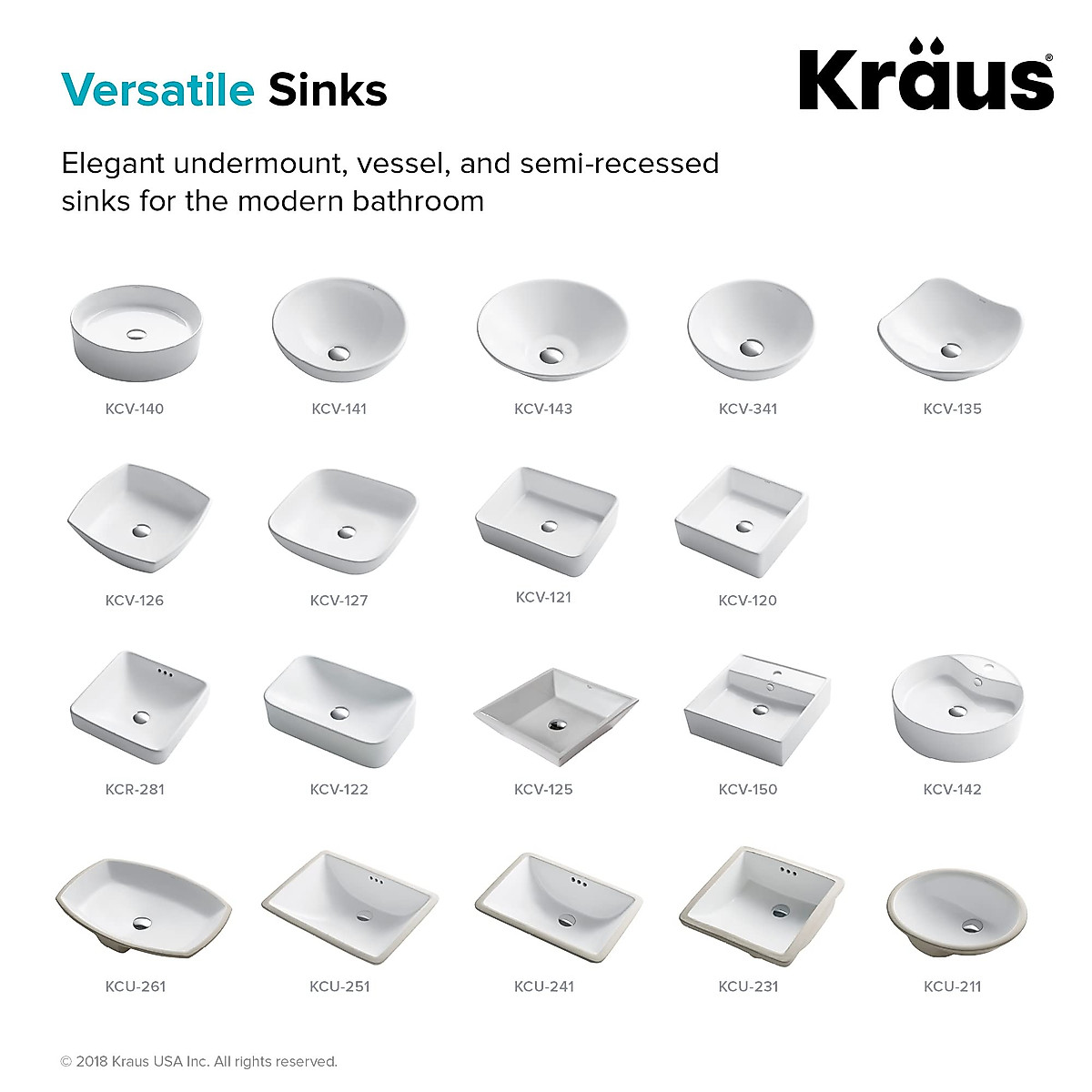 Kraus KCV-120 Square Ceramic Bathroom Sink, White, 15 Inch