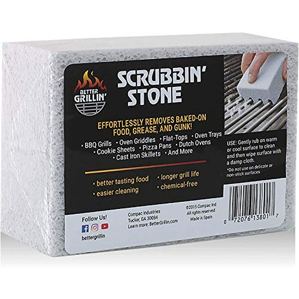 Better Grillin Scrubbin Stone Grill Cleaner-Scouring Brick/Barbecue Grill Brush/Barbecue Cleaner for BBQ, Griddle, Racks