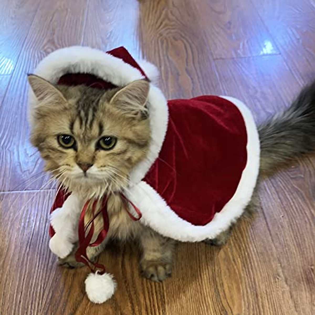 NW Warm Soft Velvet Cape Cat Costume, Pet Dog Santa Clothes Cloak,Puppy Xmas Claus Costumes Apparel Party Clothing Cape Adjustable Ribbon Dog Costume Large Sized Dog (S)