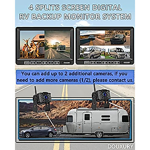 FHD 1080P 2 Digital RV Wireless Backup Camera System for RVs Trailers Trucks Motorhomes 5th Wheels 4CH 7'' Monitor Highway Monitoring System IP69K Waterproof Super Night Vision Strong Signal