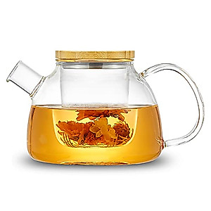 34oz/1000ml Glass Teapot with Glass Tea Infusers, Glass Tea Kettle for Loose Tea, with Removable Clear Infusers for Blooming Flower Tea, Ideal Tea Sets for Women, Tea Maker Gift