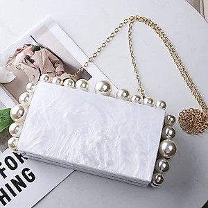Acrylic Evening Clutch Bag for Women Pearl Acrylic Clutch Bag Glitter Marble Purse Handbag for Wedding Cocktail Party Prom (White)