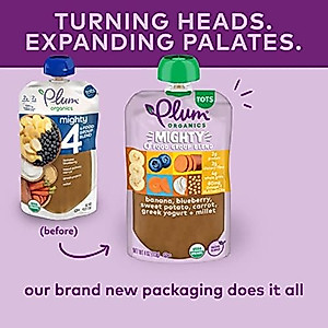 Plum Organics Mighty 4 Organic Toddler Food - Banana, Blueberry, Sweet Potato, Carrot, Greek Yogurt, and Millet - 4 oz Pouch (Pack of 12) - Organic Fruit and Vegetable Toddler Food Pouch