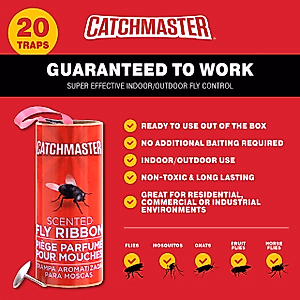Catchmaster Fly Trap Bundle, Window Fly Traps 12-Pack & Fly Ribbon 20-Pack, Bug & Fly Traps for Indoors and Outdoors, for Garage, Backyard, Pool, & Patio