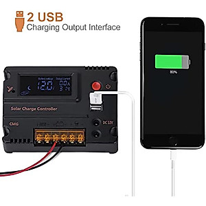 CMG 20A 12V 24V Solar Charge Controller Auto Switch LCD Solar Panel Battery Regulator Charge Controller Overload Protection Temperature Compensation