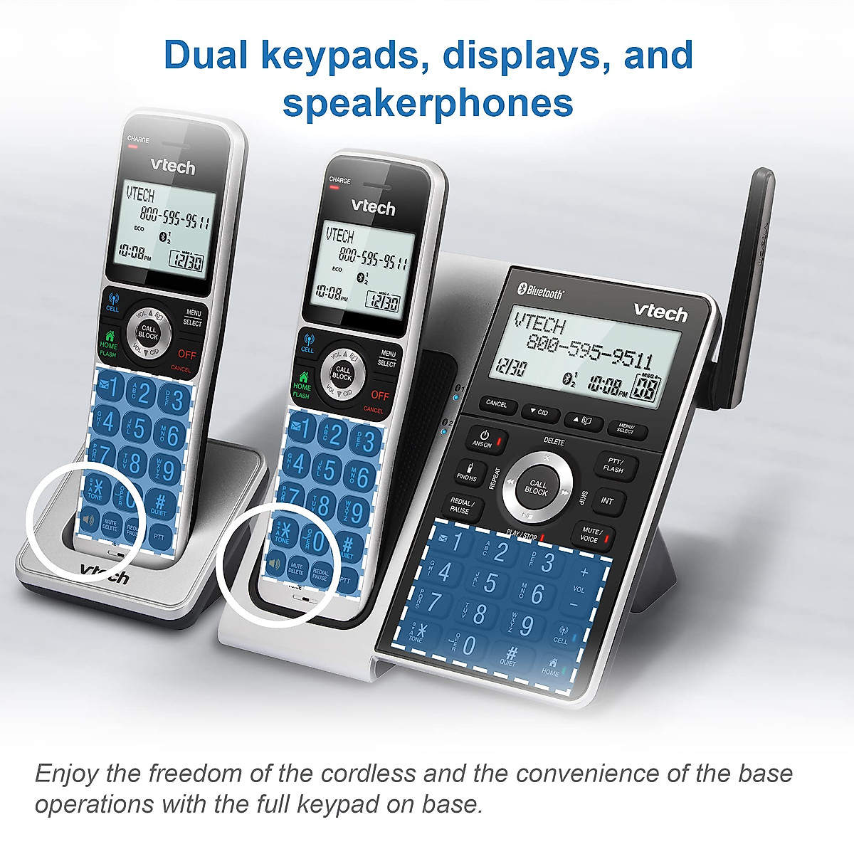 VTech VS306-3 DECT 6.0 3 Handsets Cordless Home Phone with Bluetooth, Answering System, Smart Call Blocker, Caller ID Announce, Backlit Display, Duplex Speakerphone (Silver & Black)