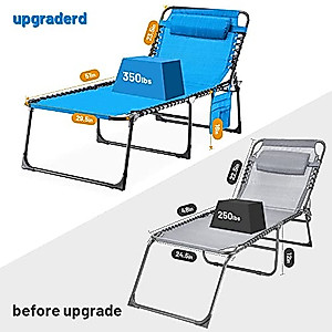 Ezcheer Oversize Folding Chaise Lounge Outdoor, 16 inch Extra High Patio Camping Sunbathing Recliner, Support 350lbs Lay Flat Pool Beach Lawn Chair with Storage Bag