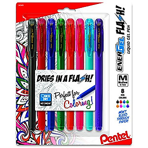 Pentel EnerGel FLASH! Liquid Gel Stick Pen, (0.7mm) Medium Line, Metal Tip,Assorted Ink, 8-Pk (BL417BP8M)