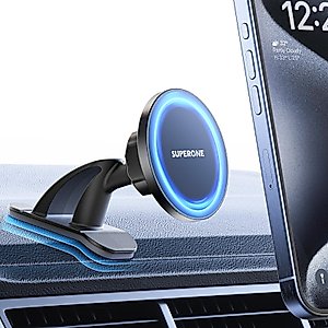SUPERONE for MagSafe Car Mount, Strong [Never Drop] Magnetic Phone Holder for Car Dash, HandsFree 360° Rotation Phone Mount [Strongest 3M Adhesive] for iPhone 15 14 13 12 & MagSafe Case - Black