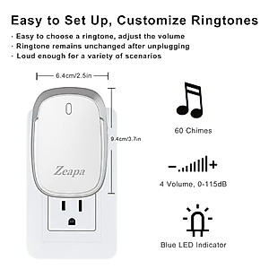 Wireless Doorbell, Differentiate Different Door, Stable Signal, 1300ft Range, 60 Ringtone, 4 Volume, Loud+Silent Mode, Bright LED Flash, 2 Receivers+2 Transmitters, Waterproof, Easy to Use, White