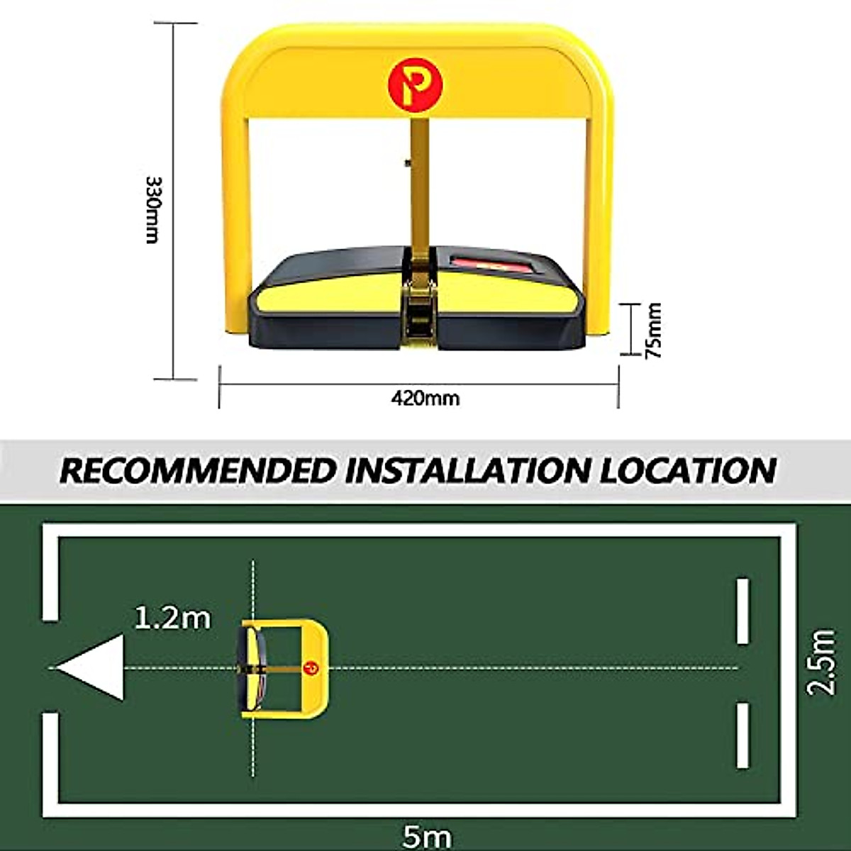 Remote Control Parking Lock, Automatic Barrier Alarmed Carport Tool Electric Parking Barrier, Mini Security Post for Driveways Carports, Parking Space Lock Folding Parking Barrier