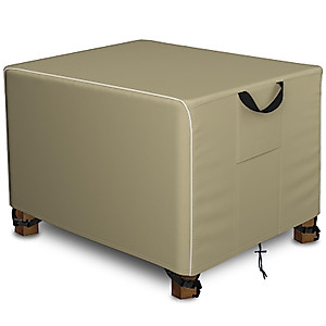 Velway Rectangle Patio Ottoman Cover - Waterproof Outdoor Furniture Cover for Side & End Table, Windproof Anti-UV Outdoor Ottoman Covers with Reflective Strips - 28" L x 22" W x 17" H, Camel