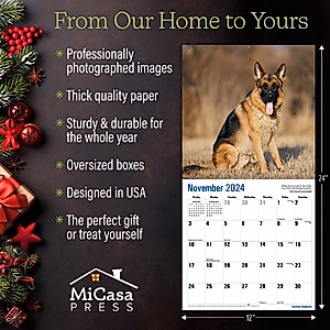 MICASA German Shepherds 2024 Wall Calendar 12 Month | 12" x 24" Open | Thick & Sturdy Paper | Giftable | Calendar 2024