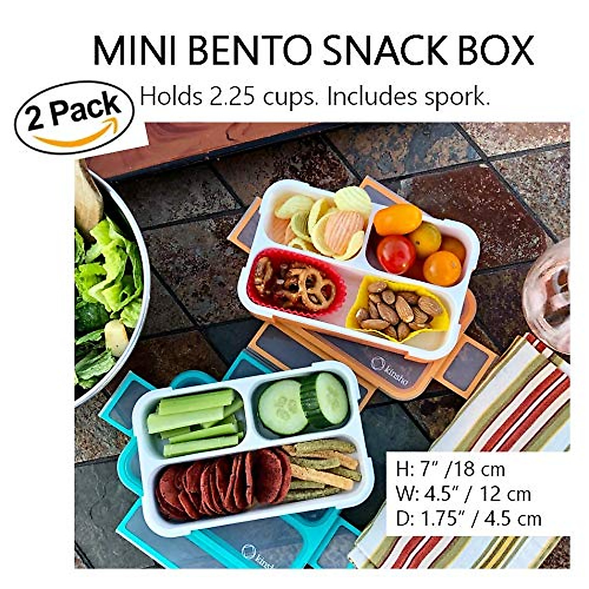 kinsho MINI Lunch-Box Snack Containers for Kids | SMALL Bento-Box Portion Container | Leak-proof Boxes for School Work Travel | Best for Adults Boys or Girls | Blue + Orange Set of 2