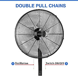 KEN BROWN 20 Inch Industrial Oscillating Wall Mount Fan 5500CFM,Heavy Duty,High Velocity,3- Speed,Black