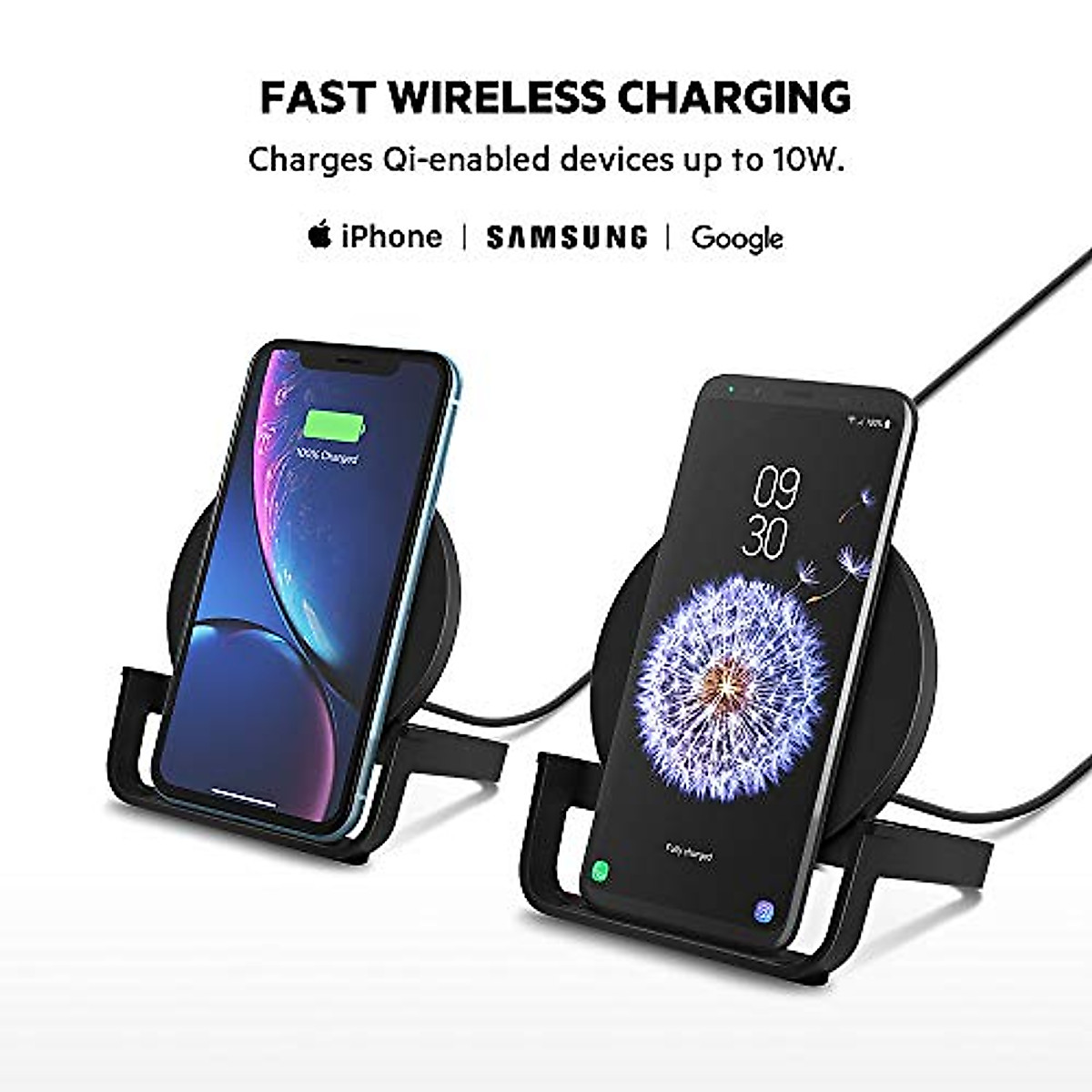 Belkin Quick Charge 10W Wireless Charger - Qi-Certified Charger Stand for iPhone, Samsung Galaxy - Charge While Listening to Music, Streaming Videos, & Video Calling - Includes AC Adapter - Black